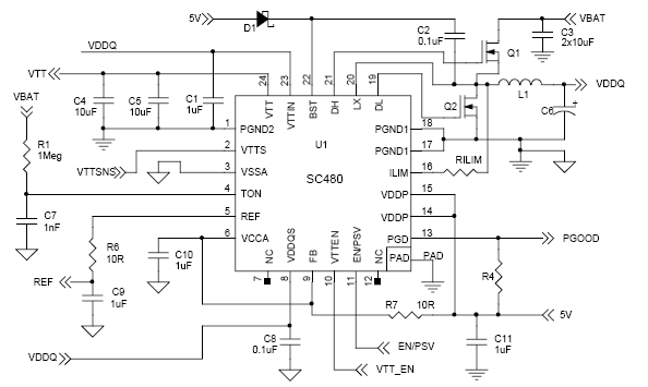 SC480 | Complete DDR1/2/3 Memory Power Supply | Semtech